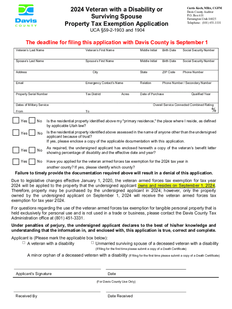 Fillable Online Homestead Exemption Application for Disabled Veterans ...