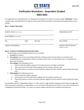 Fillable Online Dependent Verification Worksheet (2024-25) Fax Email Print - pdfFiller