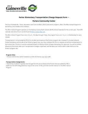 Fillable Online Parker Elementary Transportation Change Request Form ...