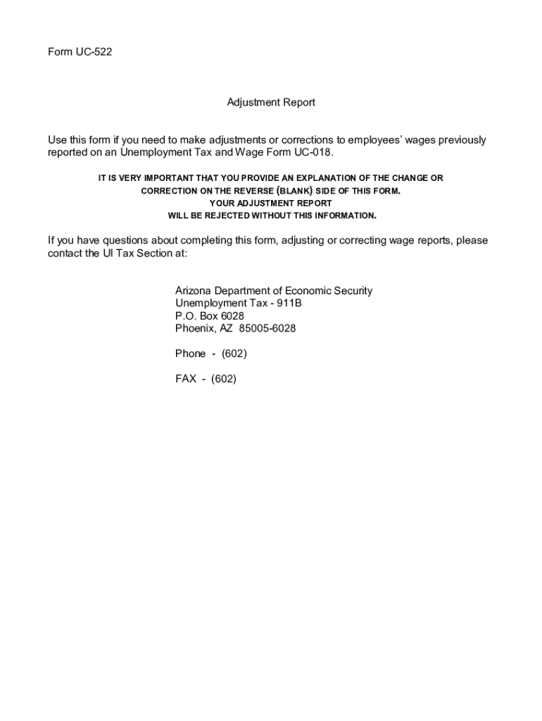 Fillable Online Form UC-522 Adjustment Report Fax Email Print - pdfFiller