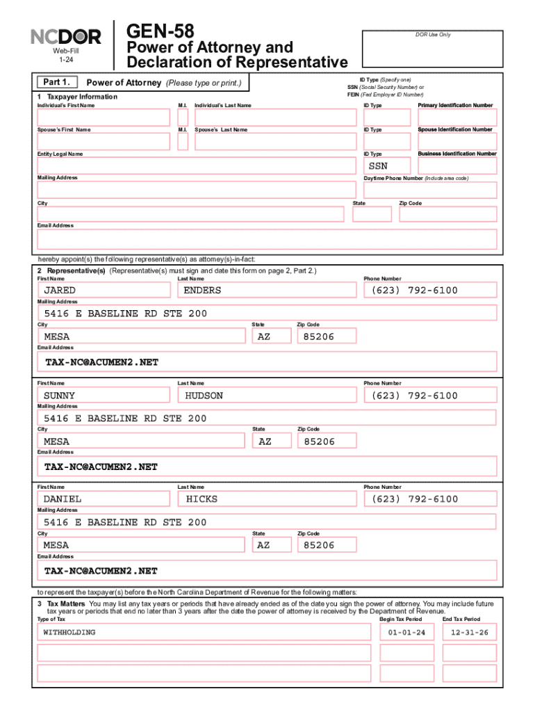 Fillable Online Power of Attorney and Declaration of Representative ...