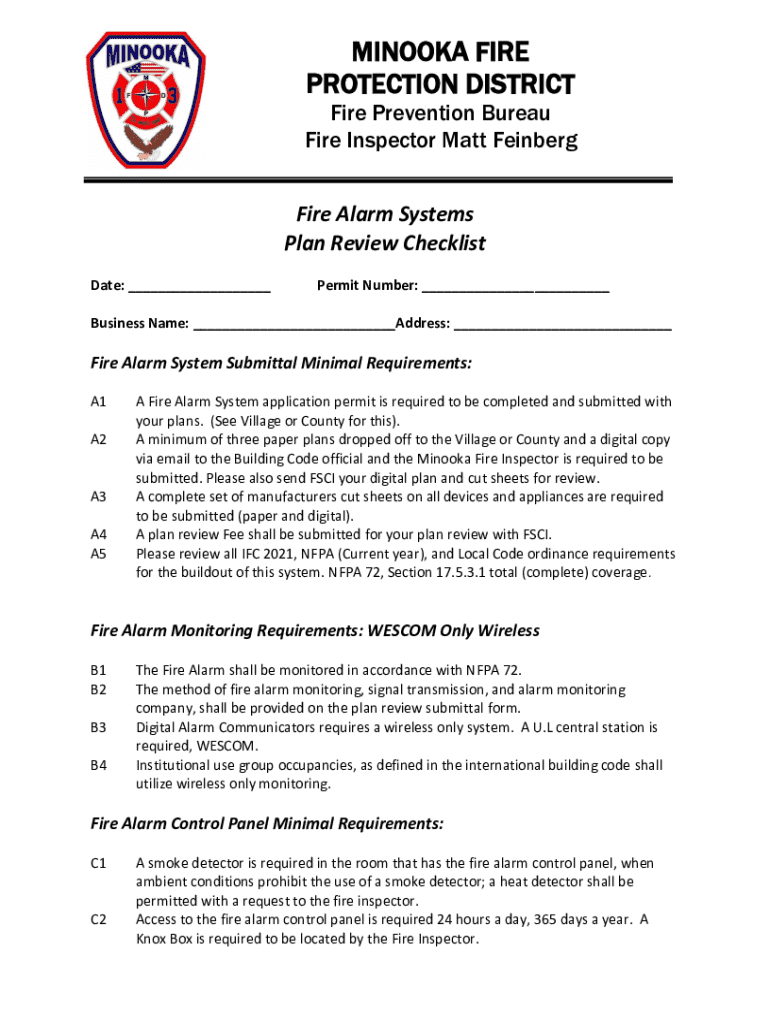 Fillable Online Fire Alarm Systems Plan Review Checklist Fax Email Print - pdfFiller