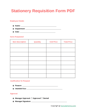 Stationery Requisition Template Doc Template | pdfFiller