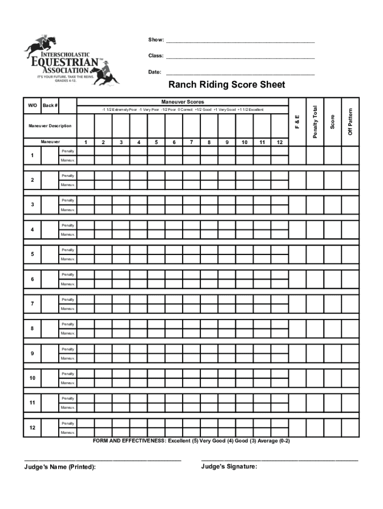 Fillable Online Ranch Riding Pattern 01 Score Sheet Fax Email Print ...