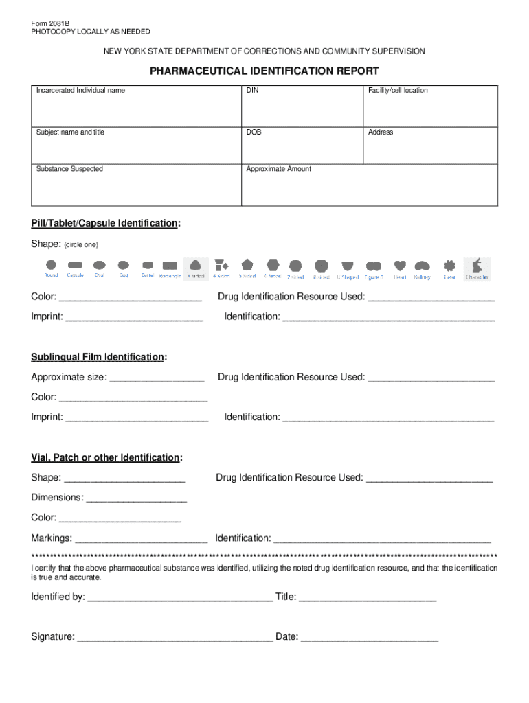 Fillable Online doccs ny PHARMACEUTICAL IDENTIFICATION REPORT Fax Email ...