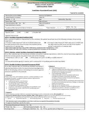 Fillable Online SURVEILLANCE FORM Ventilator Associated Pneumonia Form ...