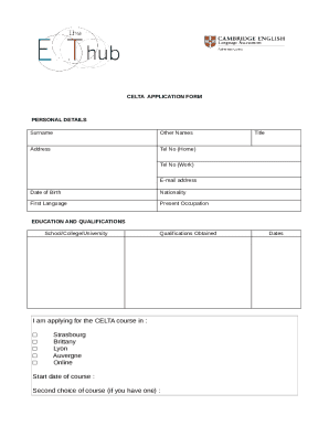 celta course application Doc Template | pdfFiller