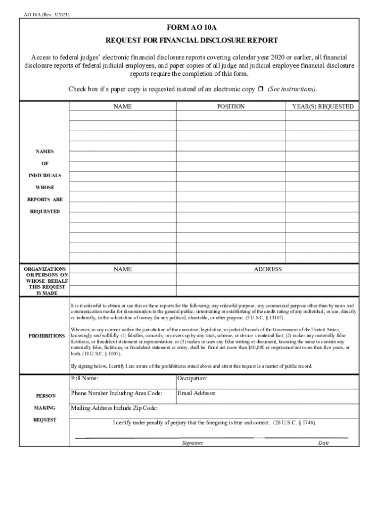 Fillable Online FORM AO 10A REQUEST FOR FINANCIAL DISCLOSURE ... Fax Email Print - pdfFiller