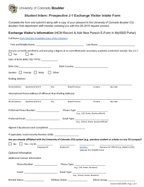 Fillable Online Student Intern: Prospective J-1 Exchange Visitor Intake ...