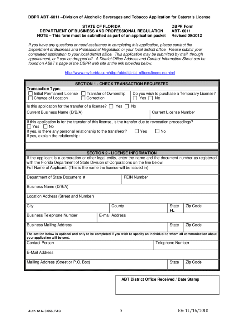 Fillable Online DBPR ABT 6011 Fax Email Print - pdfFiller