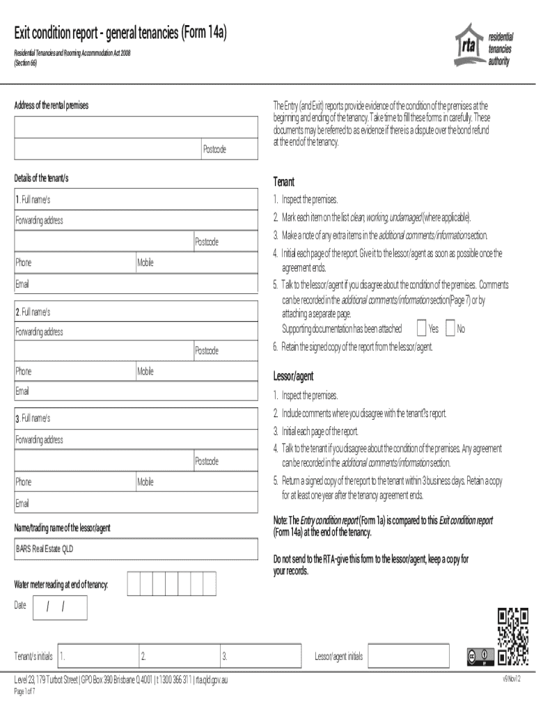 Fillable Online (Form 14a) Exit condition report - general tenancies ...