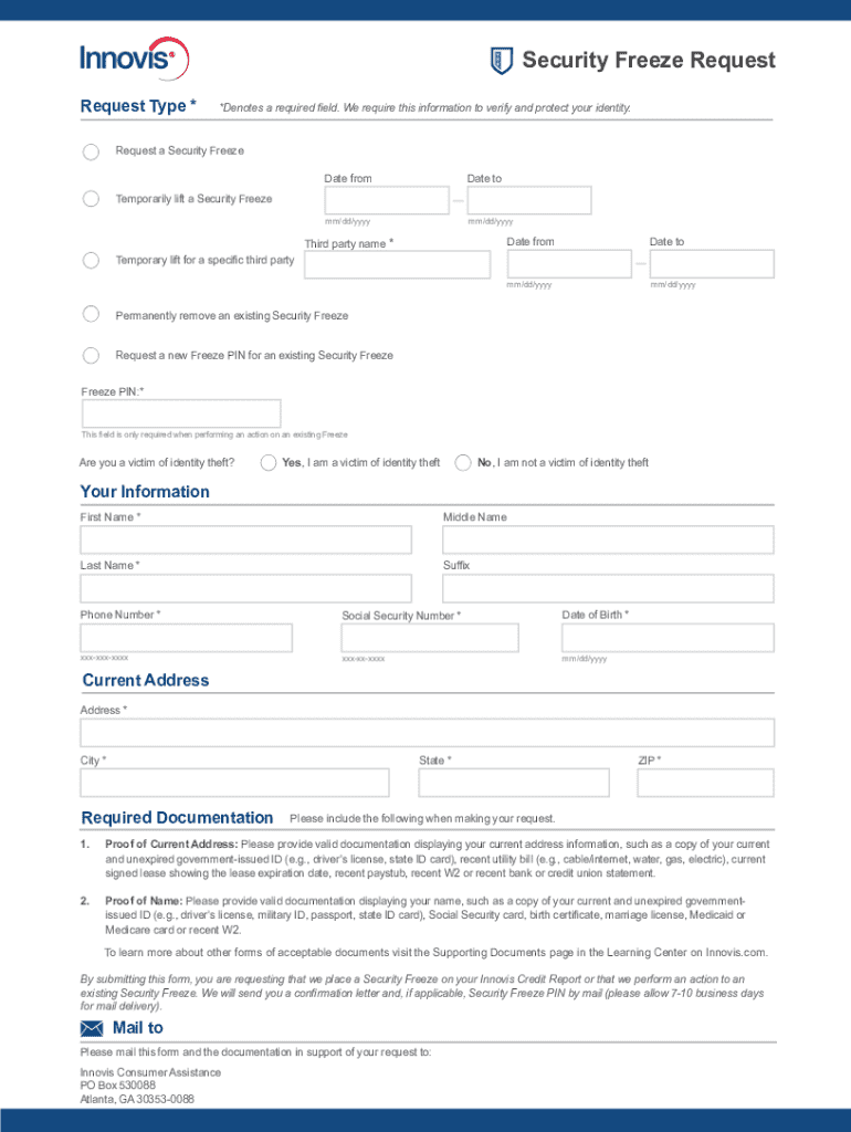 Fillable Online How to place or lift a security freeze on your credit ...