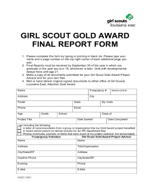 Fillable Online GIRL SCOUT GOLD AWARD FINAL REPORT FORM Fax Email Print - pdfFiller