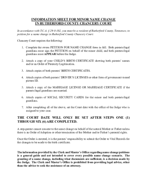Fillable Online INFORMATION SHEET FOR MINOR NAME CHANGE IN ... Fax ...