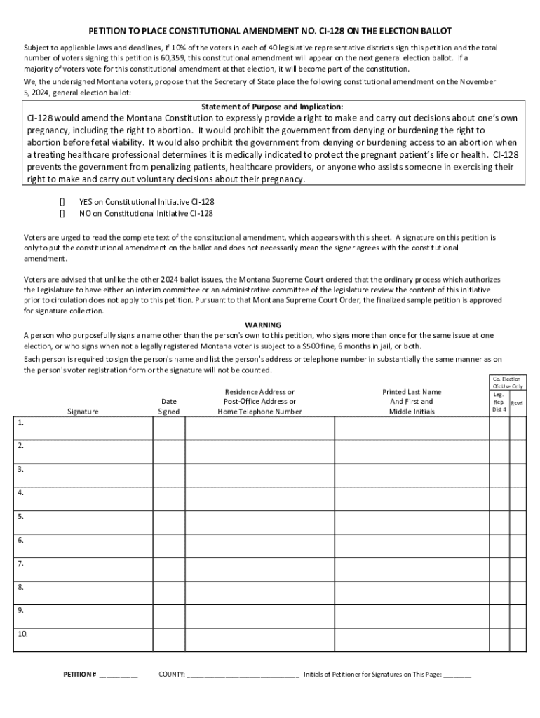 Fillable Online petition to place constitutional amendment no. ci-128 ...