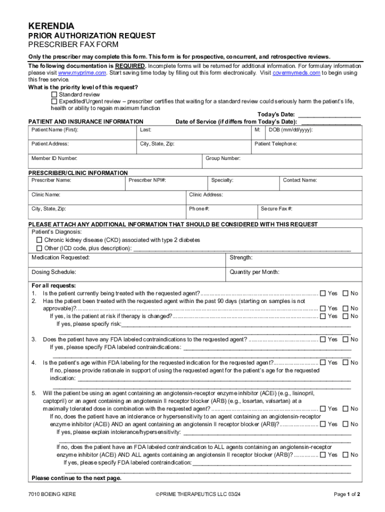 Fillable Online kerendia - prior authorization request prescriber fax ...