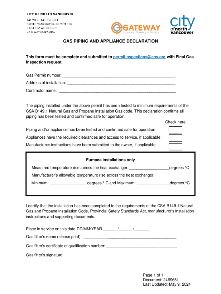 Fillable Online 28-116.2.4.3 Final inspection of gas piping systems ...