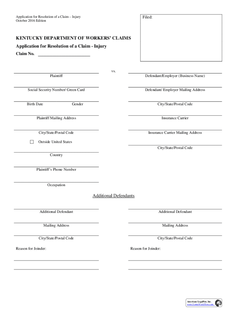 Fillable Online Kentucky Department of Workers Claims Notice of Claim ...
