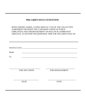 pre-grievance extention - cupe local 813 Doc Template | pdfFiller
