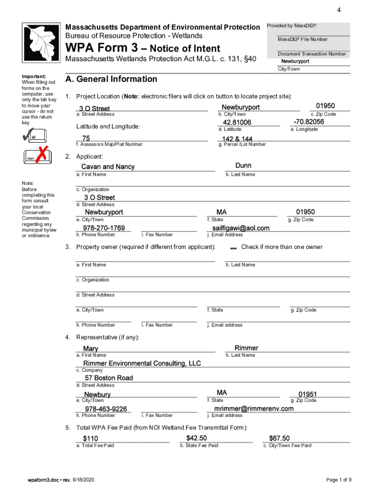 Fillable Online WPA Form 3 Notice of Intent Fax Email Print - pdfFiller