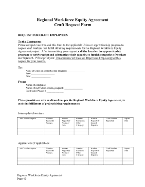 Fillable Online Regional Workforce Equity Agreement Craft Request Form ...