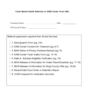 Fillable Online KIND Center Youth Intake Form Fax Email Print - pdfFiller