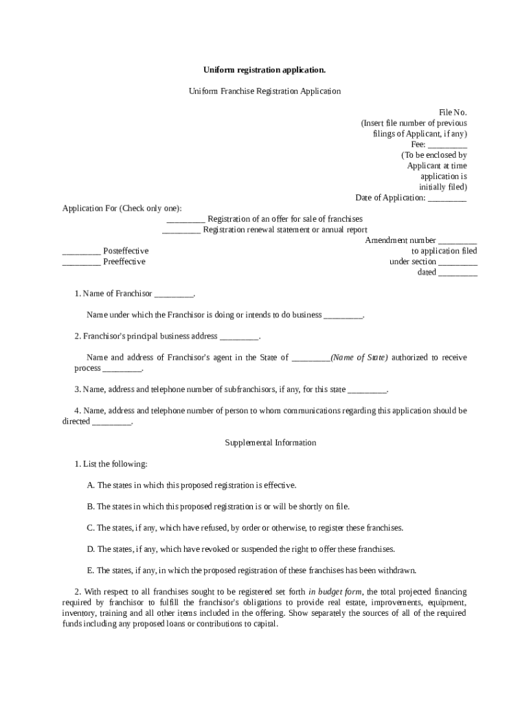 A- Uni Franchise Registration Application Doc Template | pdfFiller