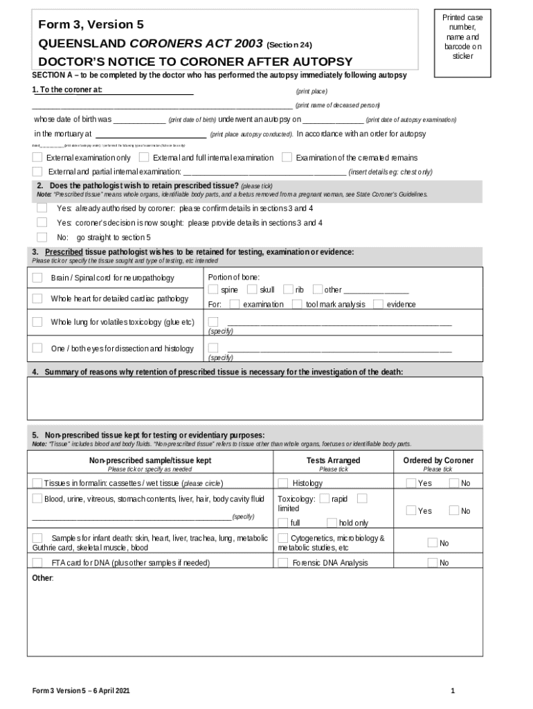 3 v5 Notice to coroner after autopsy. Notice to coroner after autopsy ...