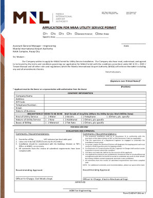 Fillable Online Application for MIAA Utility Service Permit - Electric ...