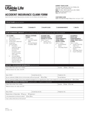 Fillable Online ACCIDENT INSURANCE CLAIM FORM - Employees Fax Email ...