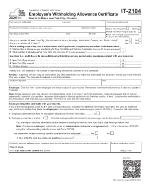 Fillable Online Employee's Withholding Allowance Certificate - IT-2104 Fax Email Print - pdfFiller