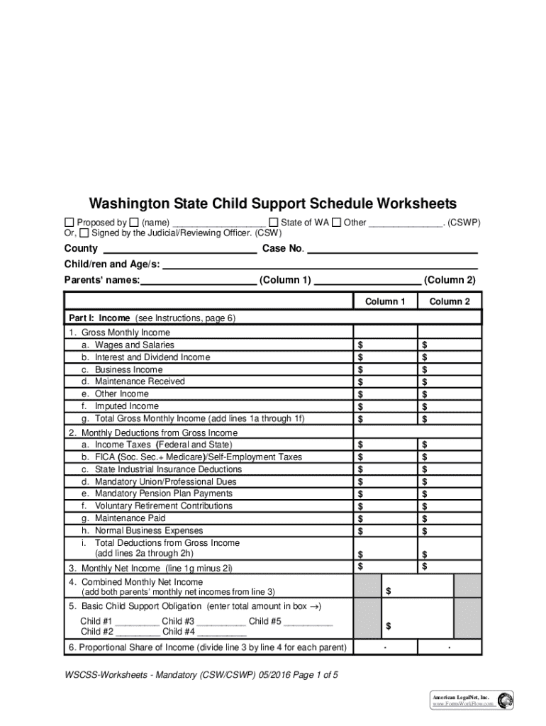 Fillable Online Child Support Schedule WorksheetPdf Fpdf Doc Docx Fax ...