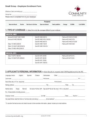 Fillable Online Small Group - Employee Enrollment Form Fax Email Print ...