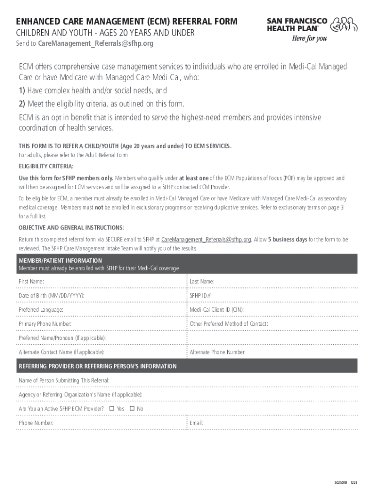 Fillable Online ENHANCED CARE MANAGEMENT (ECM) REFERRAL FORM ... Fax ...
