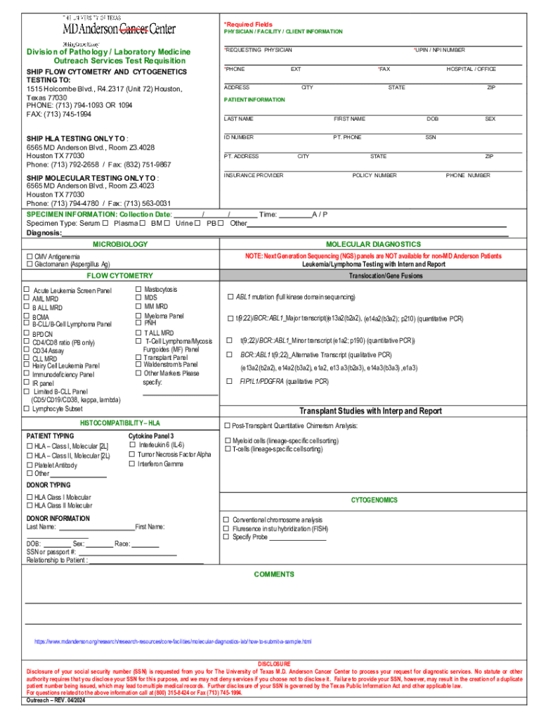 Fillable Online Test Requisition Form June 2024 update. Test ...