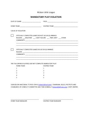 Fillable Online Mandatory Play Violation Form Fax Email Print - pdfFiller
