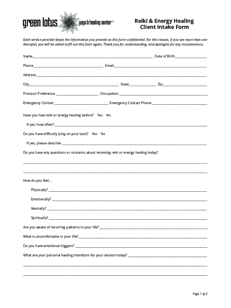 Fillable Online Reiki Intake Form Template (FREE - 2024 Updated) Fax ...