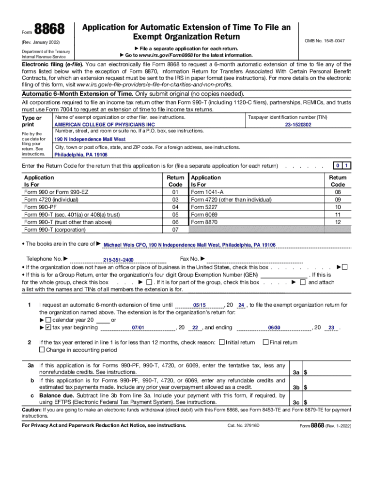 Fillable Online We approved your Form 8868, Application for Automatic ...