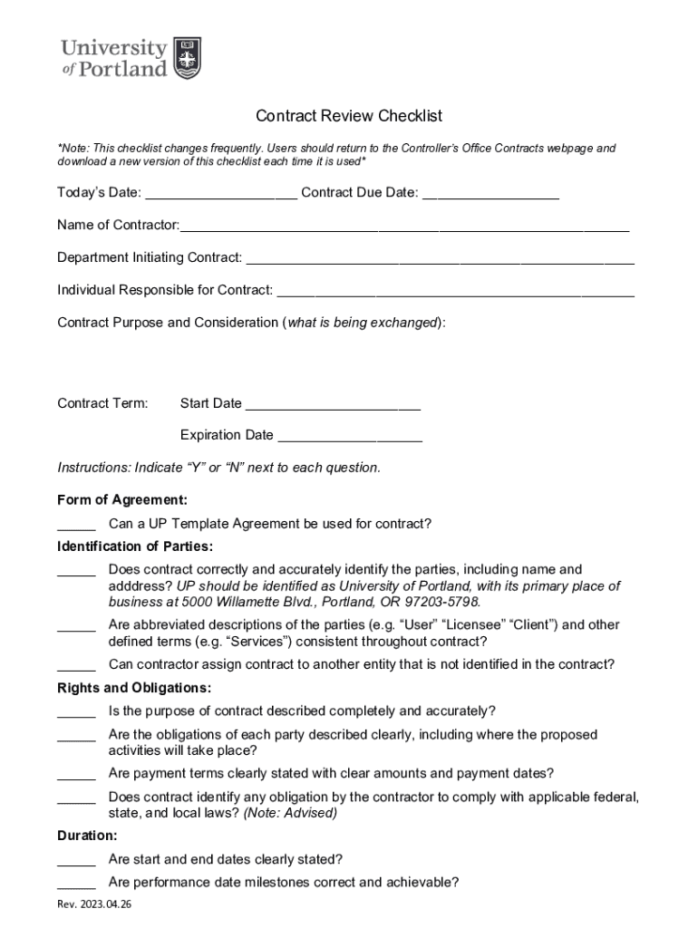 Fillable Online A Contract Review Checklist and Guide Fax Email Print ...