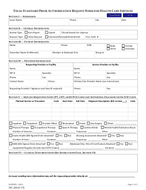 Fillable Online Texas standard prior authorization form: Fill out ...