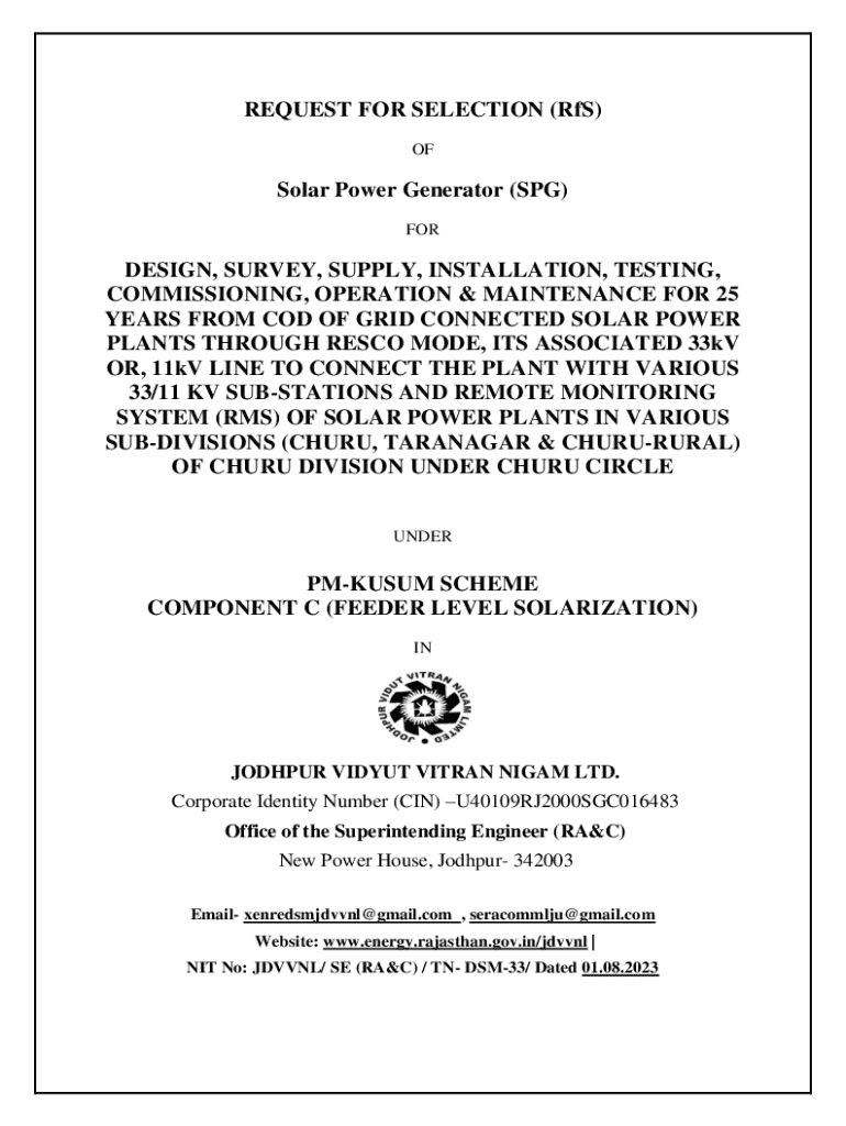 Fillable Online RfS document for feeder level solarization under KSEBL ...