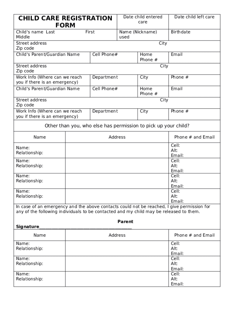 Child Care Registration - Rising Stars Montessori Doc Template | pdfFiller