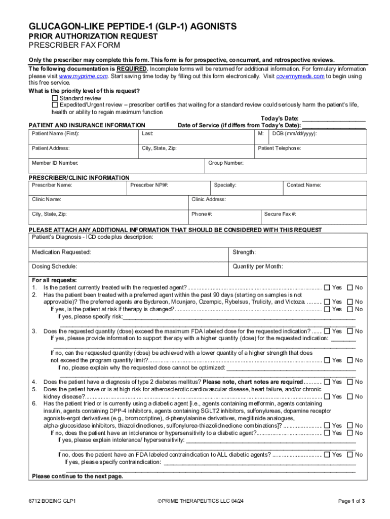 Fillable Online GLP-1 Receptor Agonists (Texas) Prior Authorization ...