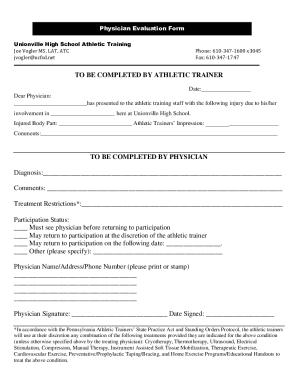 Fillable Online to be completed by athletic trainer Fax Email Print - pdfFiller