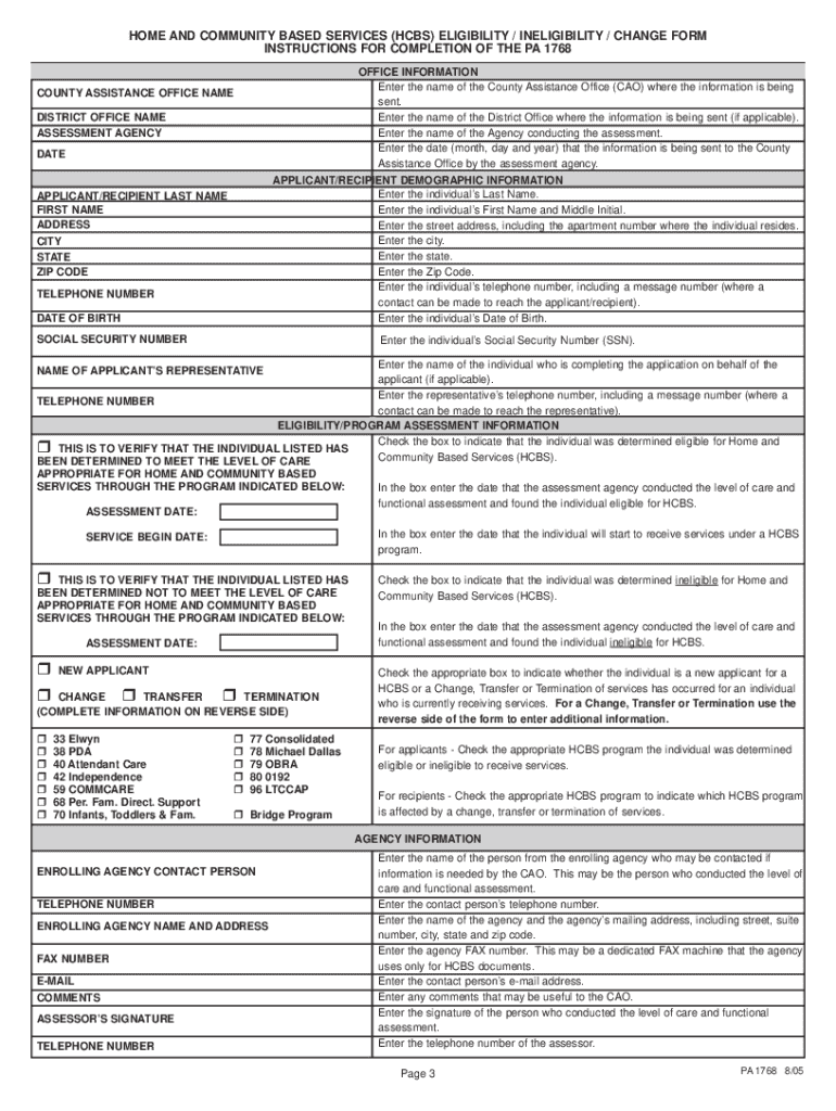 Fillable Online Based Service (HCBS) Eligibility/ Ineligibility/Change ...
