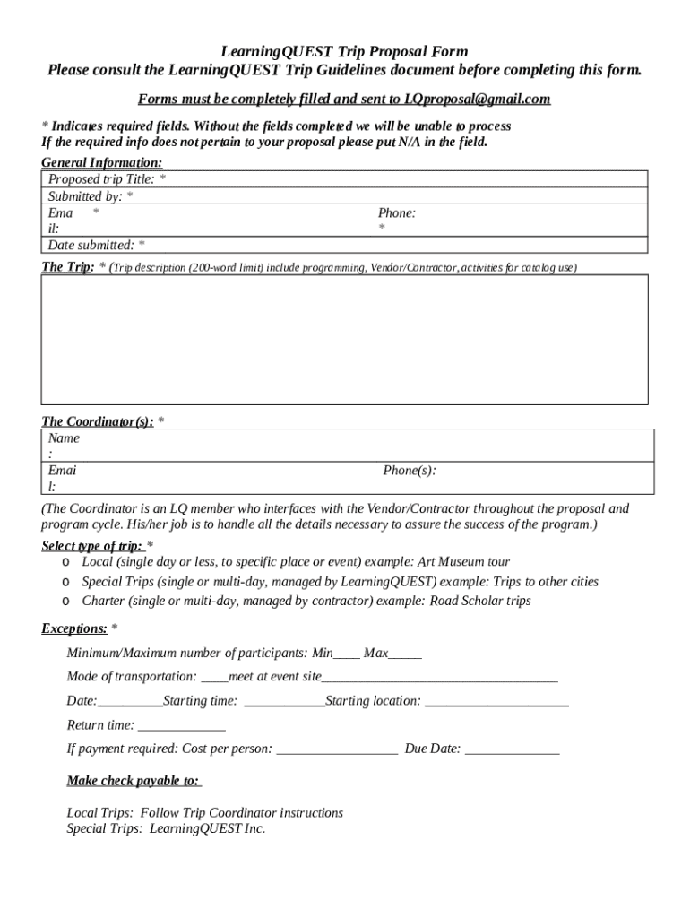 LearningQUEST Trip Proposal Completion Instructions Doc Template | pdfFiller