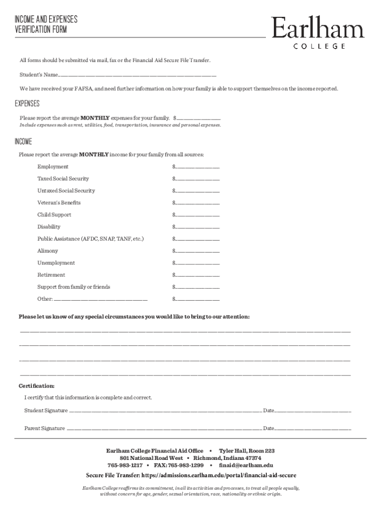 Fillable Online IncomE and ExpEnsEs VErIfIcatIon form Fax Email Print ...