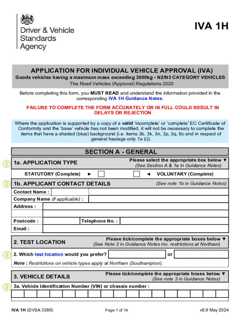 Fillable Online Individual Vehicle Approval Scheme (NI) Fax Email Print ...