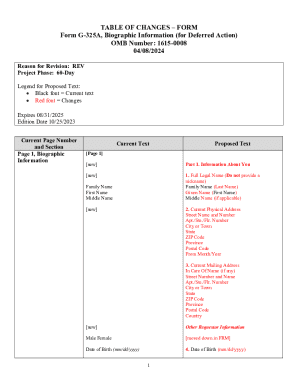 Fillable Online TABLE OF CHANGES FORM Form G-325A, Biographic ... Fax ...