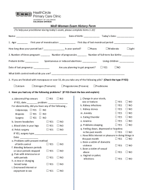 Fillable Online Well-Woman Exam History Form Fax Email Print - pdfFiller
